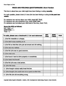 Mood and Feelings (Parent-Report on Child – Short Version) - Doctors ...